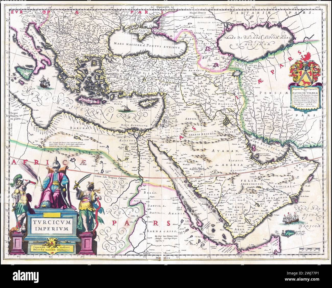 Old coloured map of the Ottoman Empire, Turkey Willem and Johannes Joan ...