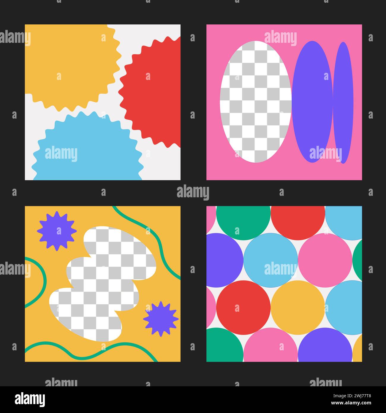 Set of abstract doodle social media banner template. Colorful square backgrounds with frames ...