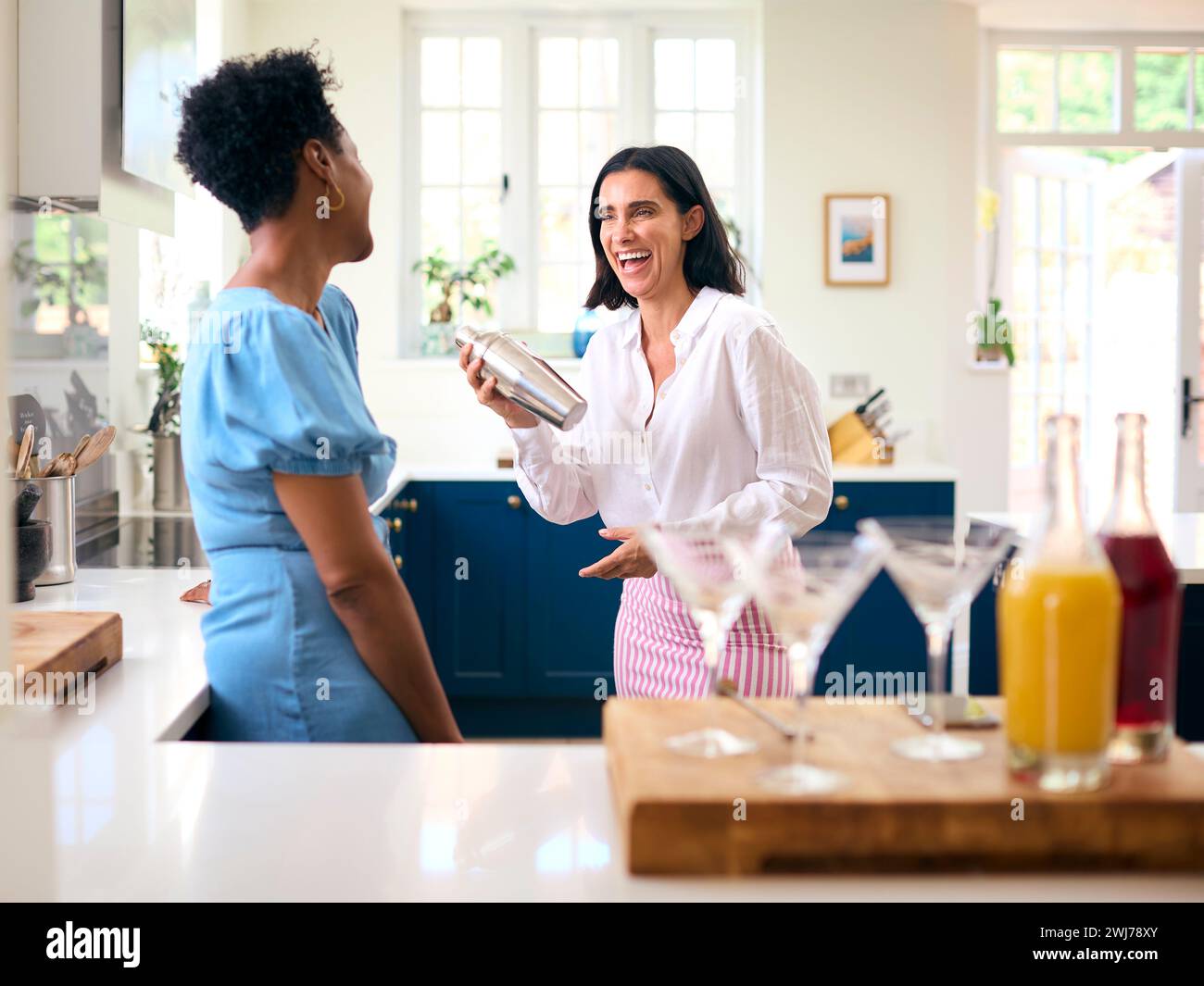 Two Mature Female Friends At Home Having Fun Mixing Cocktails Together ...