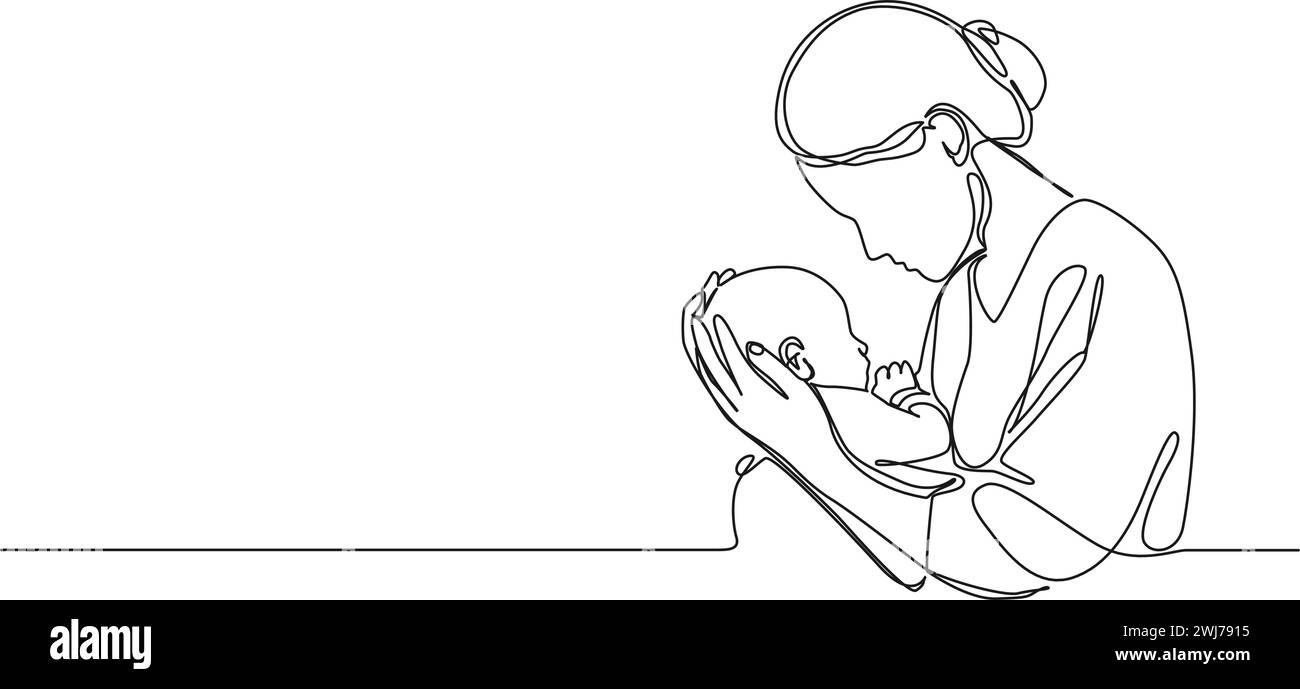 continuous single line drawing of mother caressing baby, line art ...