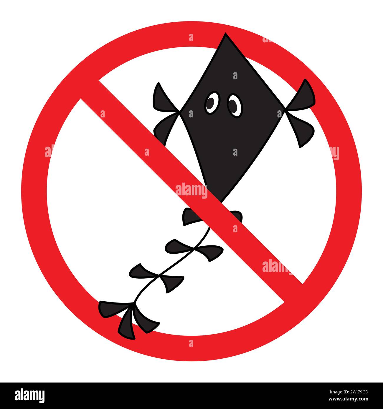 No kite flying - ban on kite flying sign, vector red crossed out circle ...