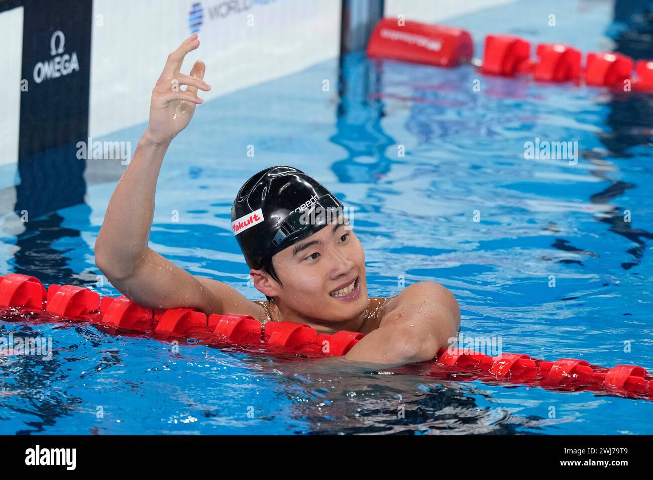 Hwang Sun-woo of South Korea, reacts after competing in the men's 200 ...