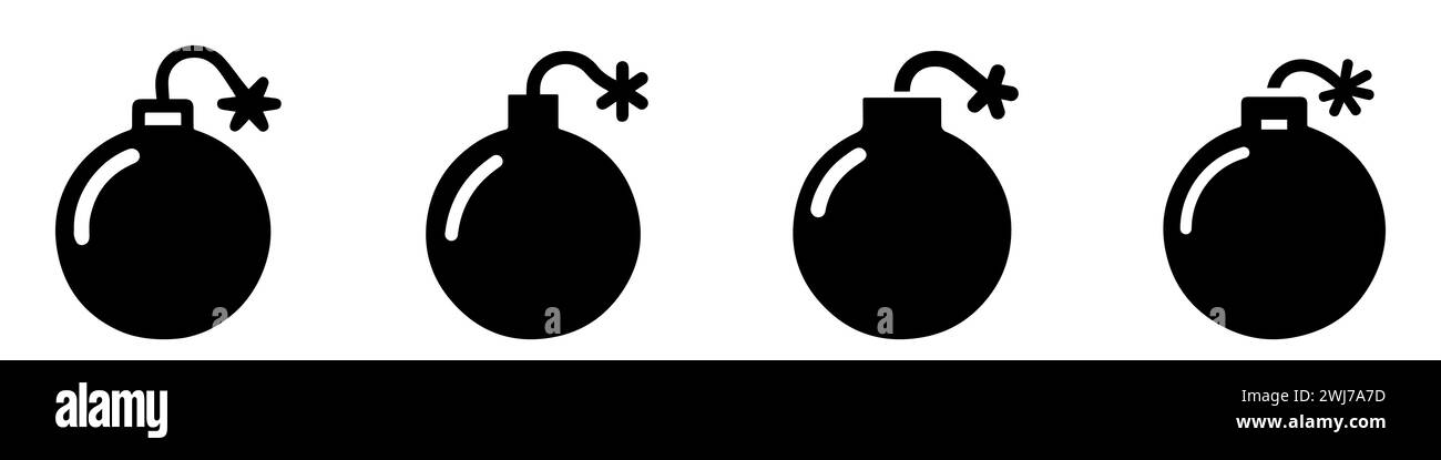 Bomb icon. Set of bomb symbols. Black icon of bomb isolated on white ...