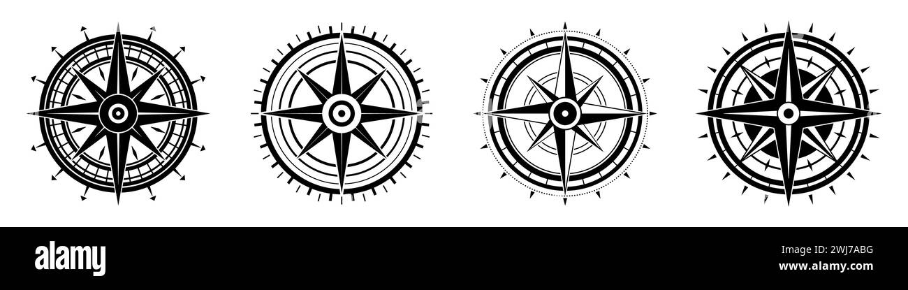 Compass icon. Set of compass symbols. Black icon of compass isolated on ...