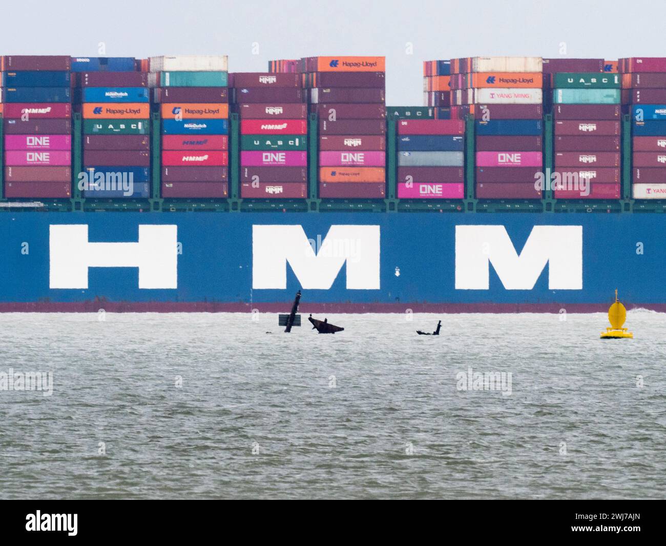 Sheerness, Kent, UK. 13th Feb, 2024. One of the world's largest container ships 400-metre long ...