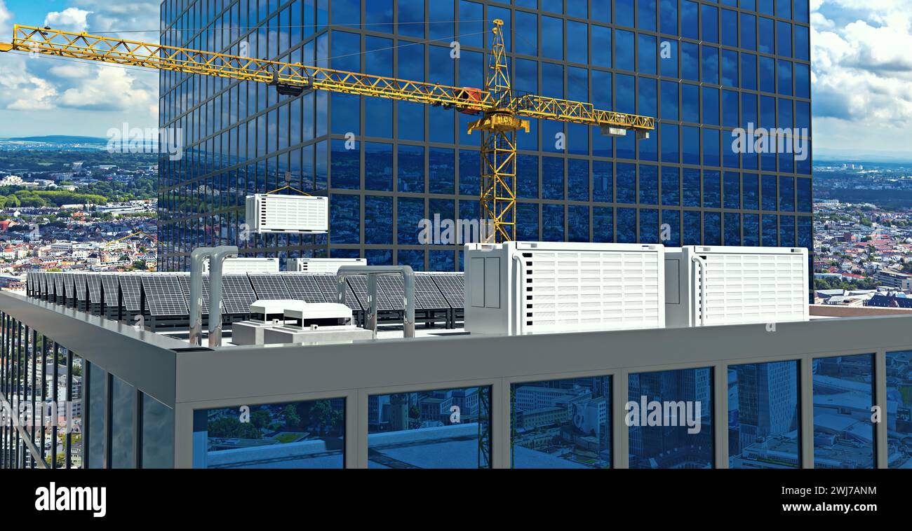 solar power panels installation with battery storage on the roof of a ...