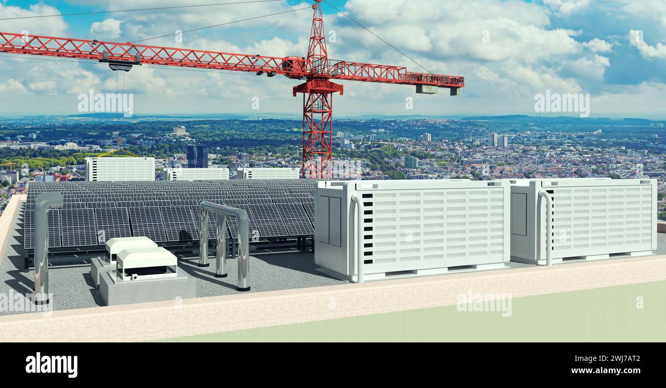 solar power panels installation with battery storage on the roof of a ...