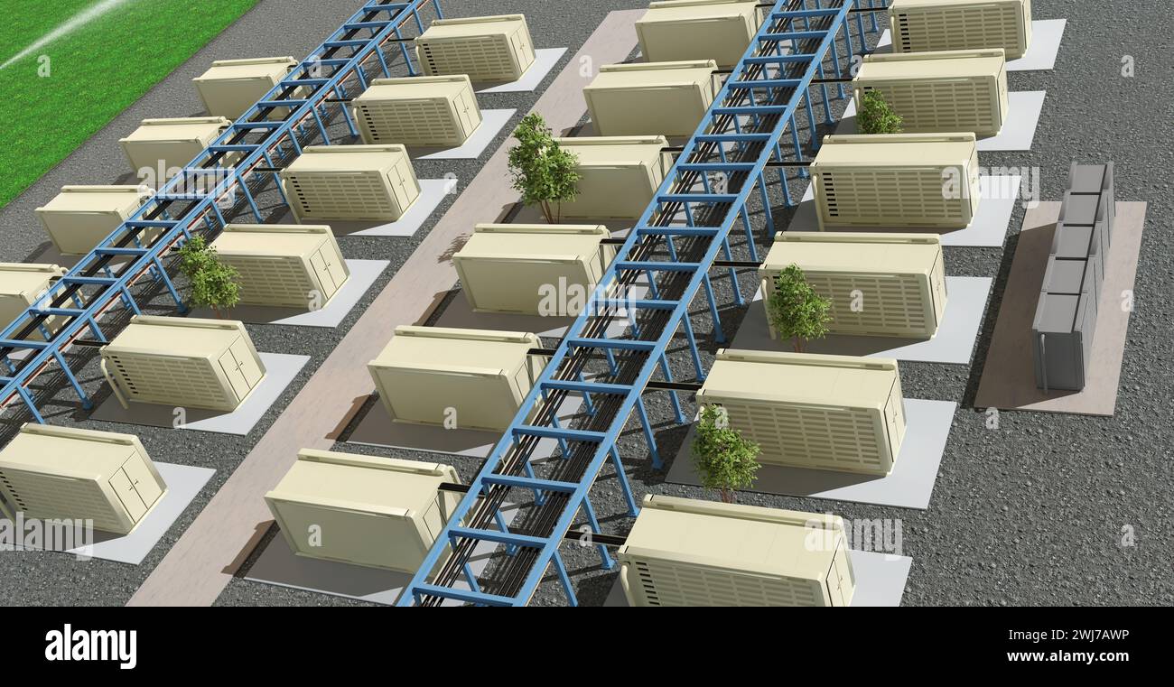 A modern battery storage in the nature, 3D illustration Stock Photo - Alamy