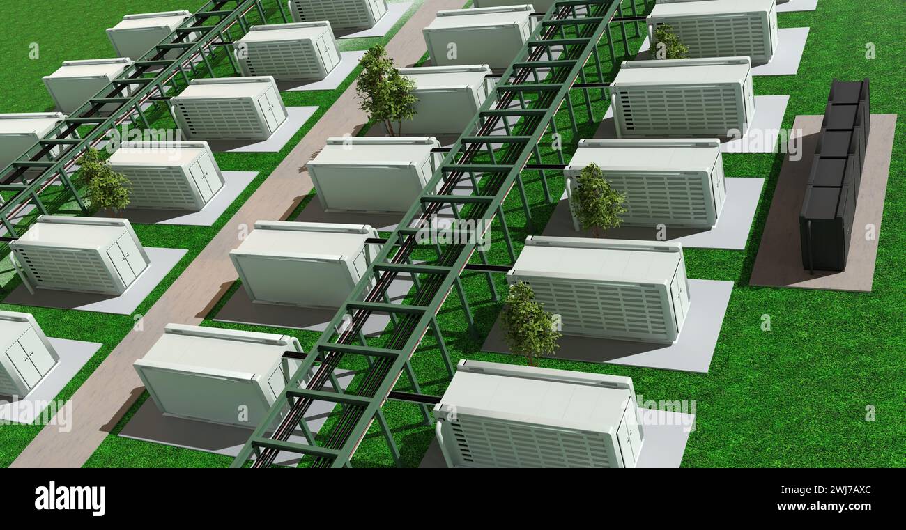 A modern battery storage in the nature, 3D illustration Stock Photo - Alamy