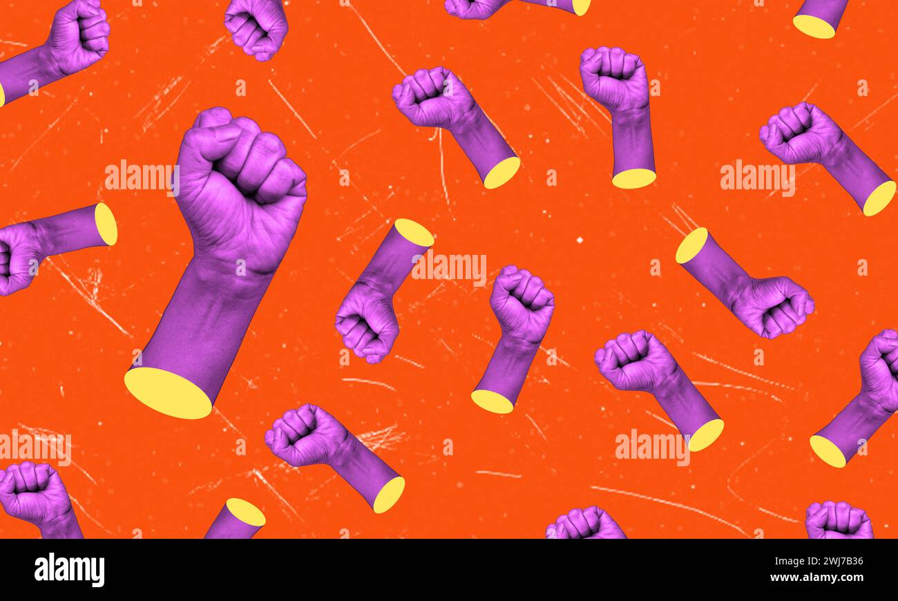 Modern minimalist work in red and purple colors depicting hands with ...