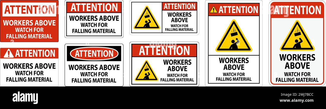 Attention Sign, Workers Above Watch For Falling Material Stock Vector ...