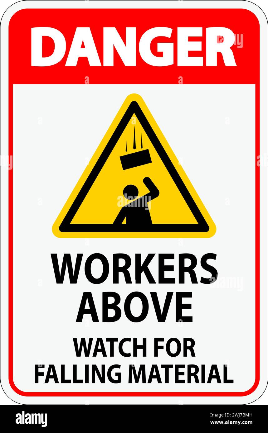 Danger Sign, Workers Above Watch For Falling Material Stock Vector ...