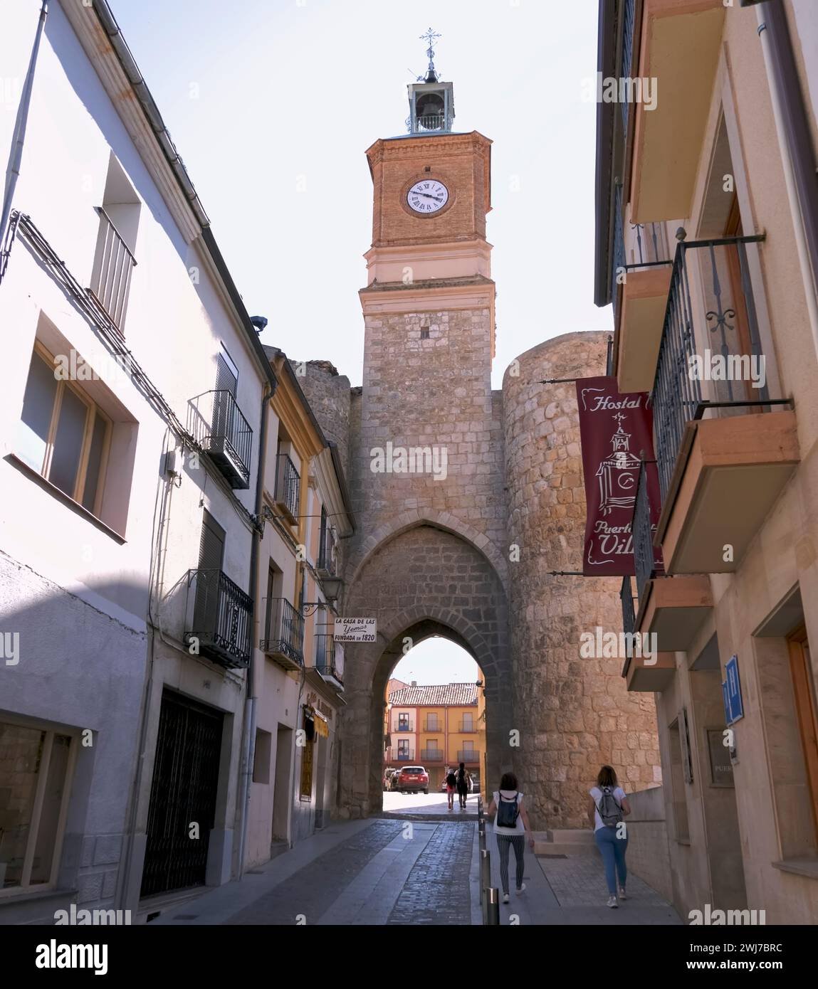Arco de la Villa, town gate with clock tower, Almazán,Soria, Castile ...