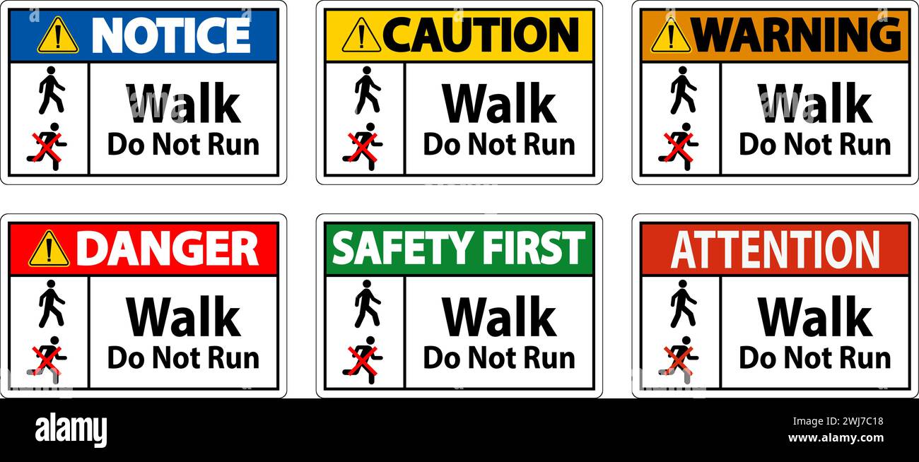 No Running Safety Sign, Safety First - Walk, Do Not Run Stock Vector ...