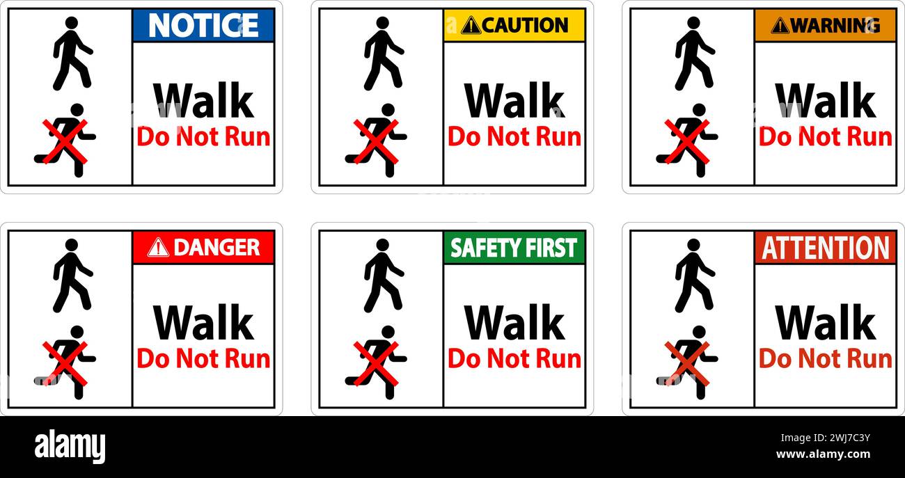 No Running Safety Sign, Safety First - Walk, Do Not Run Stock Vector ...