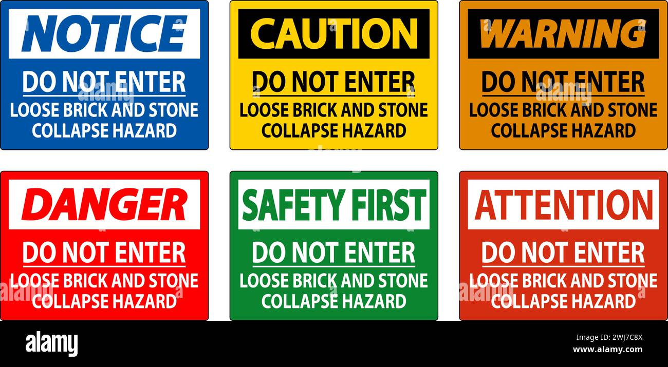 Danger Sign, Do Not Enter, Loose Brick And Stone Collapse Hazard Stock ...