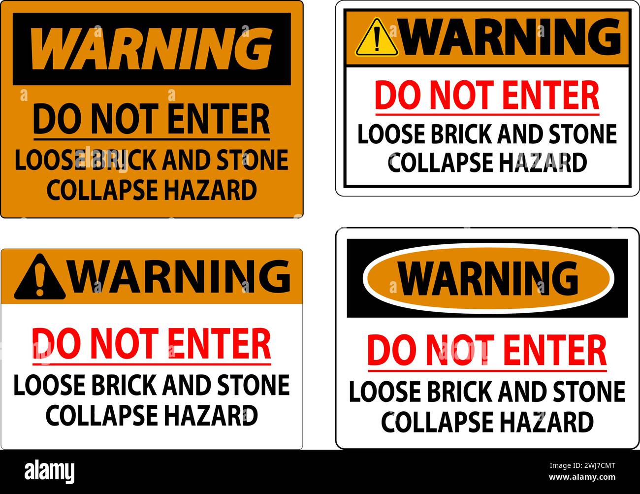 Warning Sign, Do Not Enter, Loose Brick And Stone Collapse Hazard Stock ...