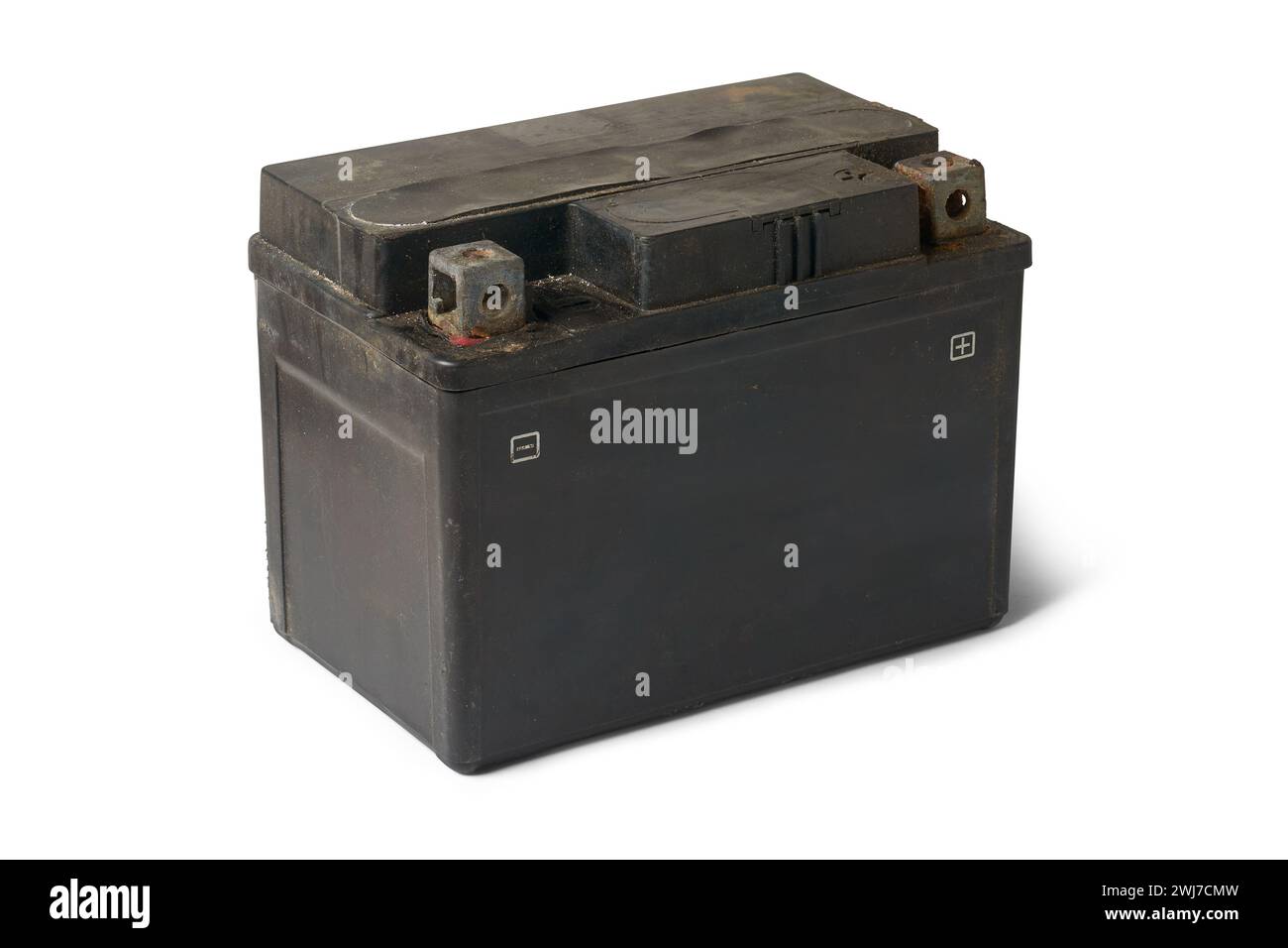 old discarded motorcycle battery, used lead acid battery isolated on ...