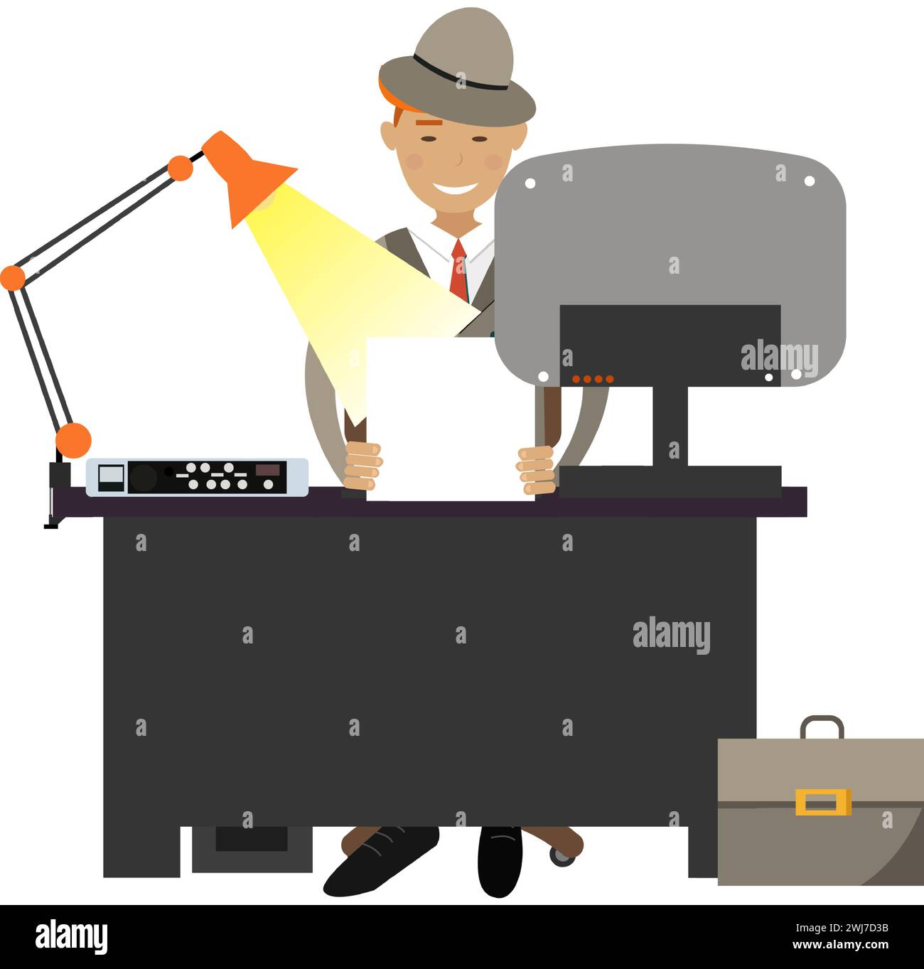 Detective working on crime investigation at worktable vector icon isolated on white Stock Vector ...