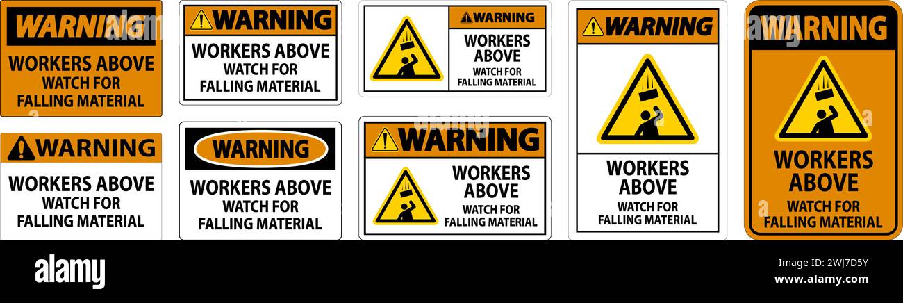 Warning Sign, Workers Above Watch For Falling Material Stock Vector ...