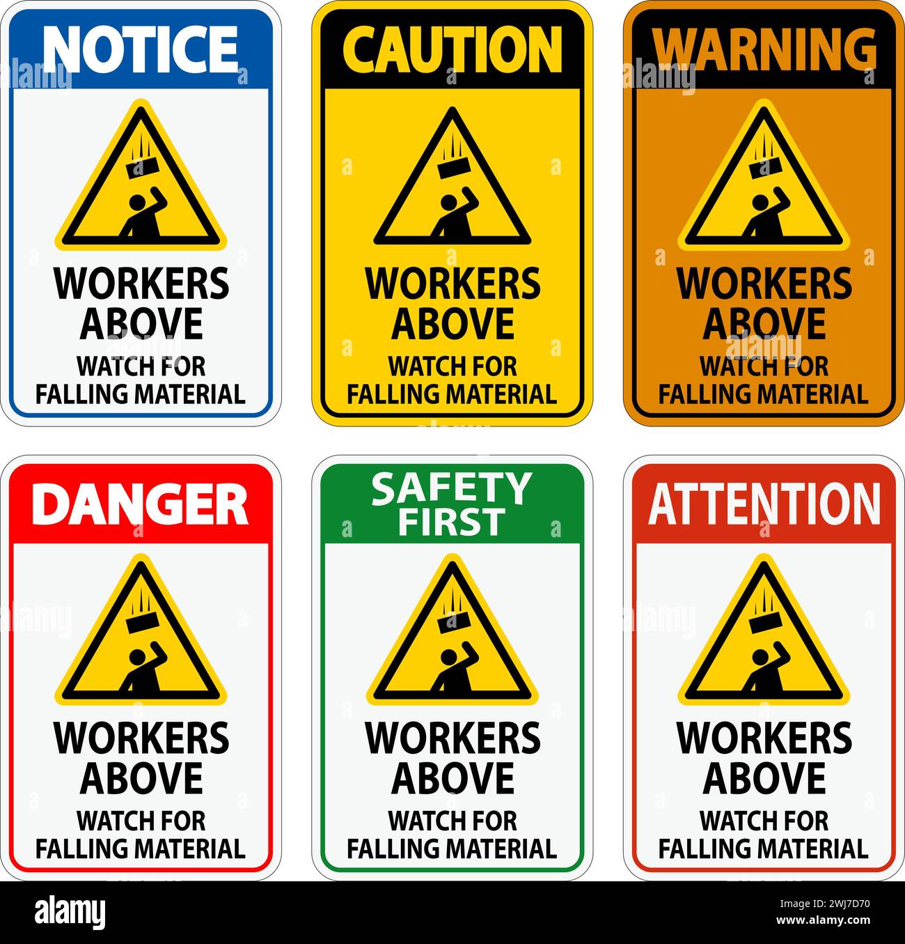 Danger Sign, Workers Above Watch For Falling Material Stock Vector ...