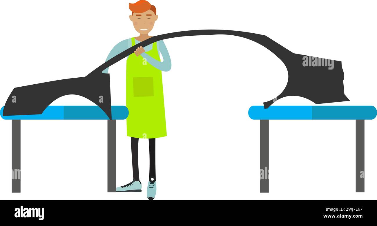 Man factory worker engaged in car body making vector icon isolated on ...