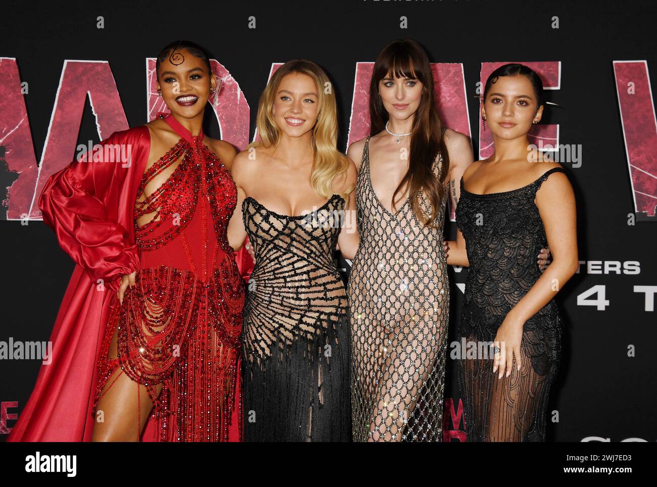 Los Angeles, California, USA. 12th Feb, 2024. (L-R) Celeste O'Connor, Sydney Sweeney, Dakota ...