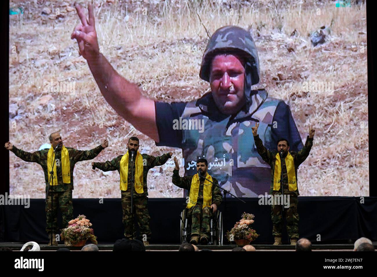 Beirut, Lebanon. 13th Feb, 2024. injured Hezbollah fighters attends an ...