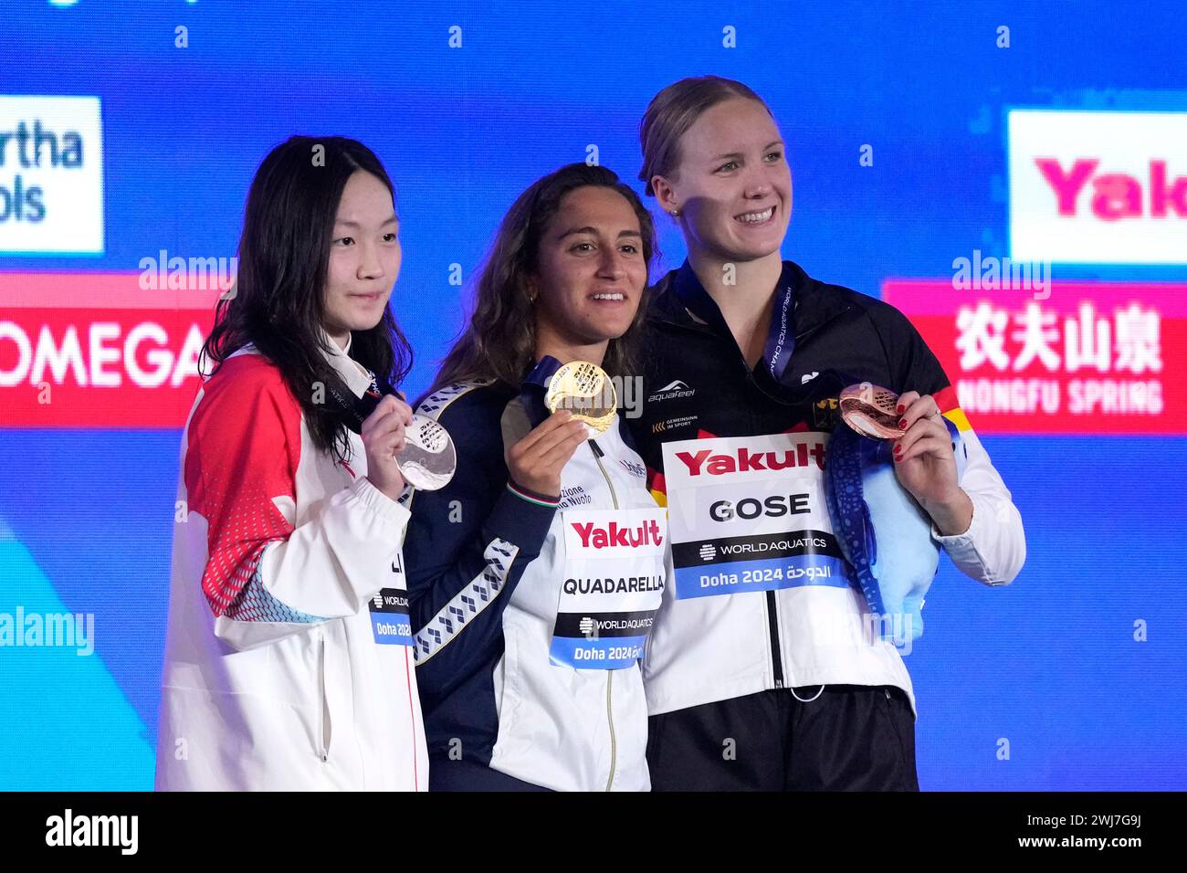 Gold medalist Simona Quadarella of Italy, center, silver medalist Li ...