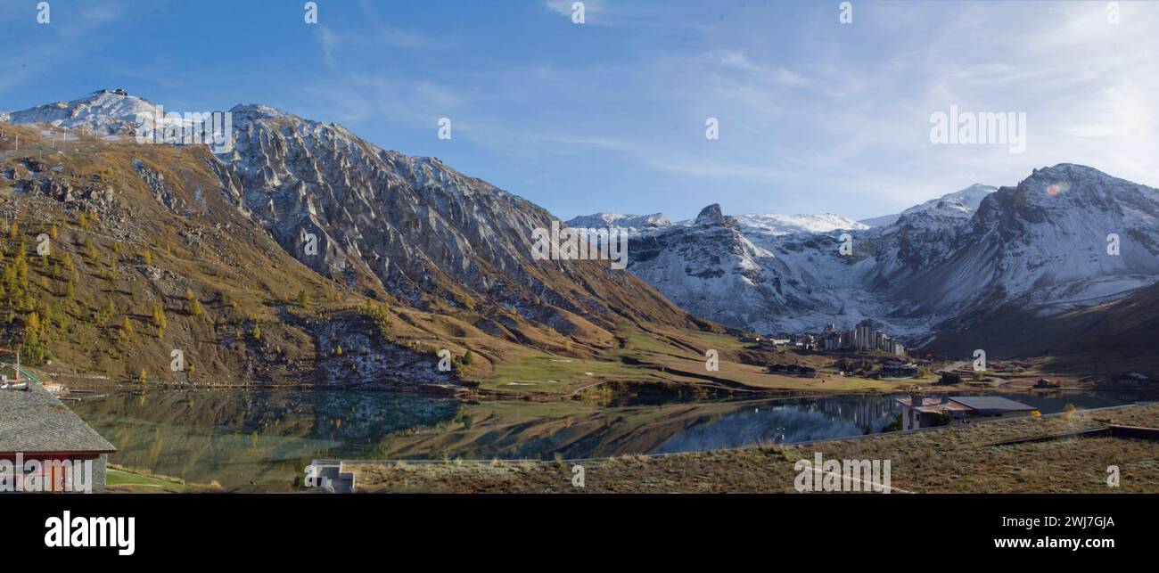 Tignes, France: the high altitude, natural Lac de Tignes, with the ...