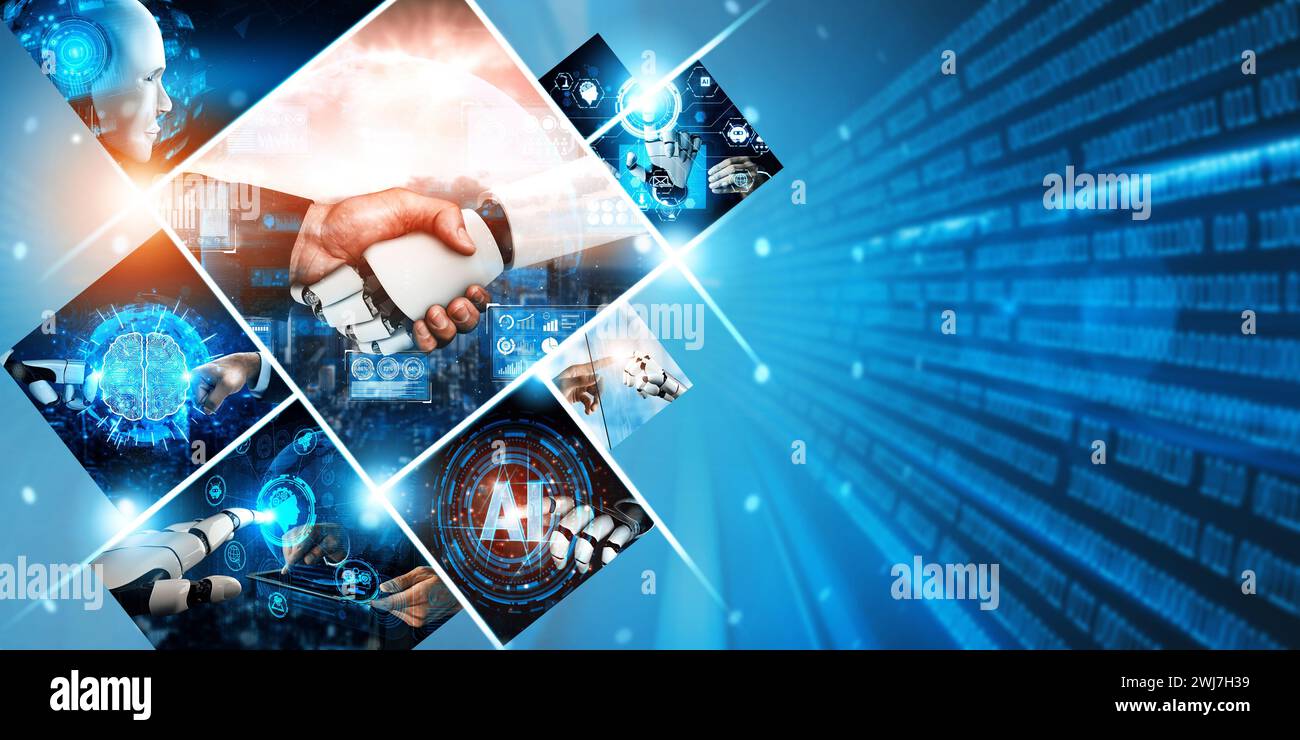 Human interact with AI artificial intelligence virtual assistant robot ...