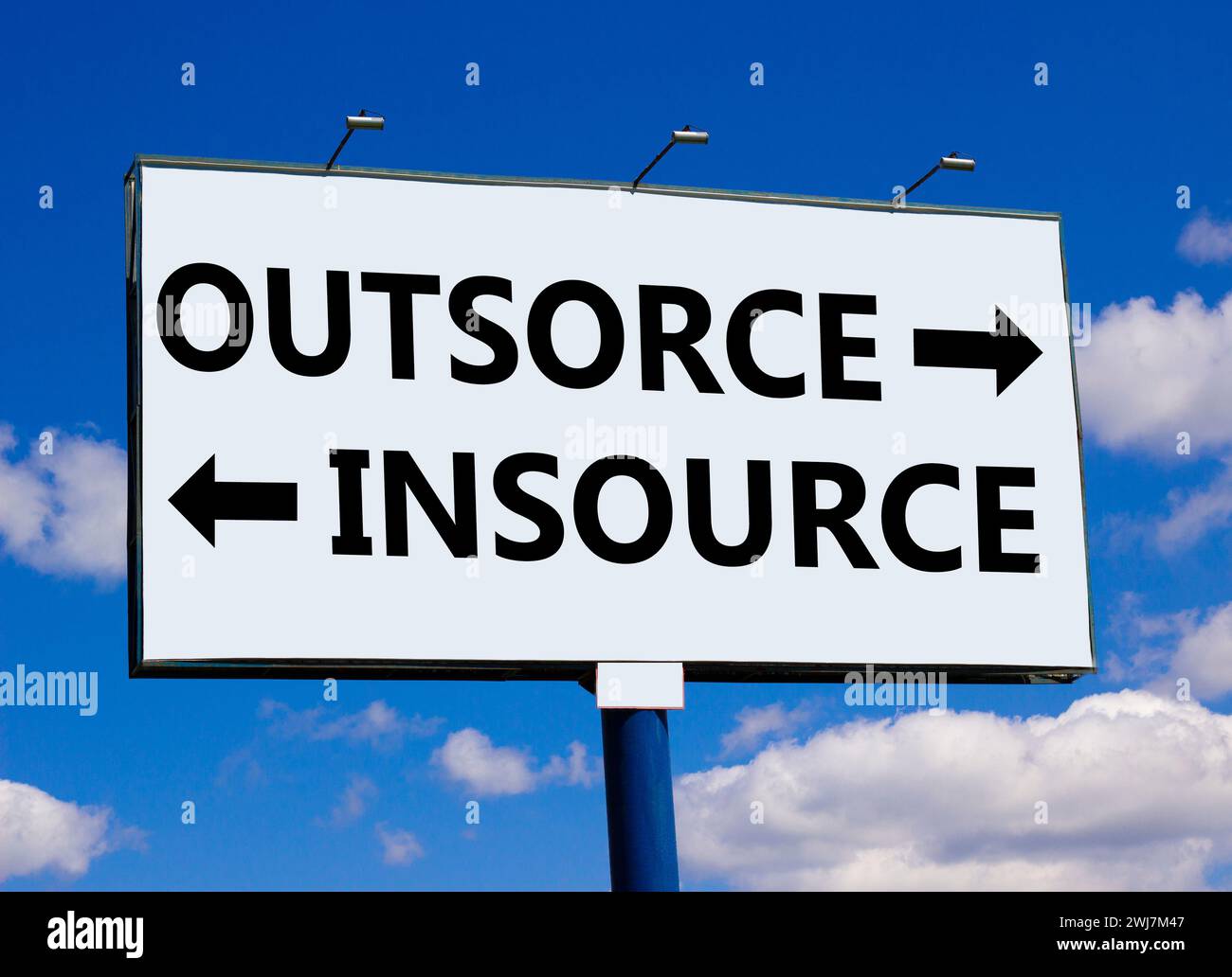 Outsource or insource symbol. Concept word Outsource or Insource on beautiful billboard with two ...