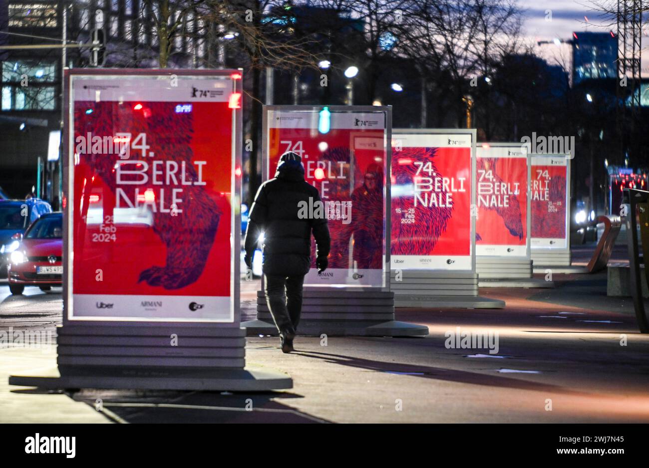 13 February 2024, Berlin: Posters on Potsdamer Strasse announce the ...