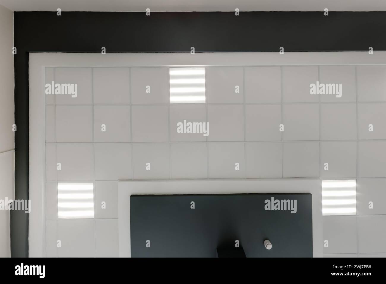 cassette stretched or suspended ceiling with square halogen spots lamps ...