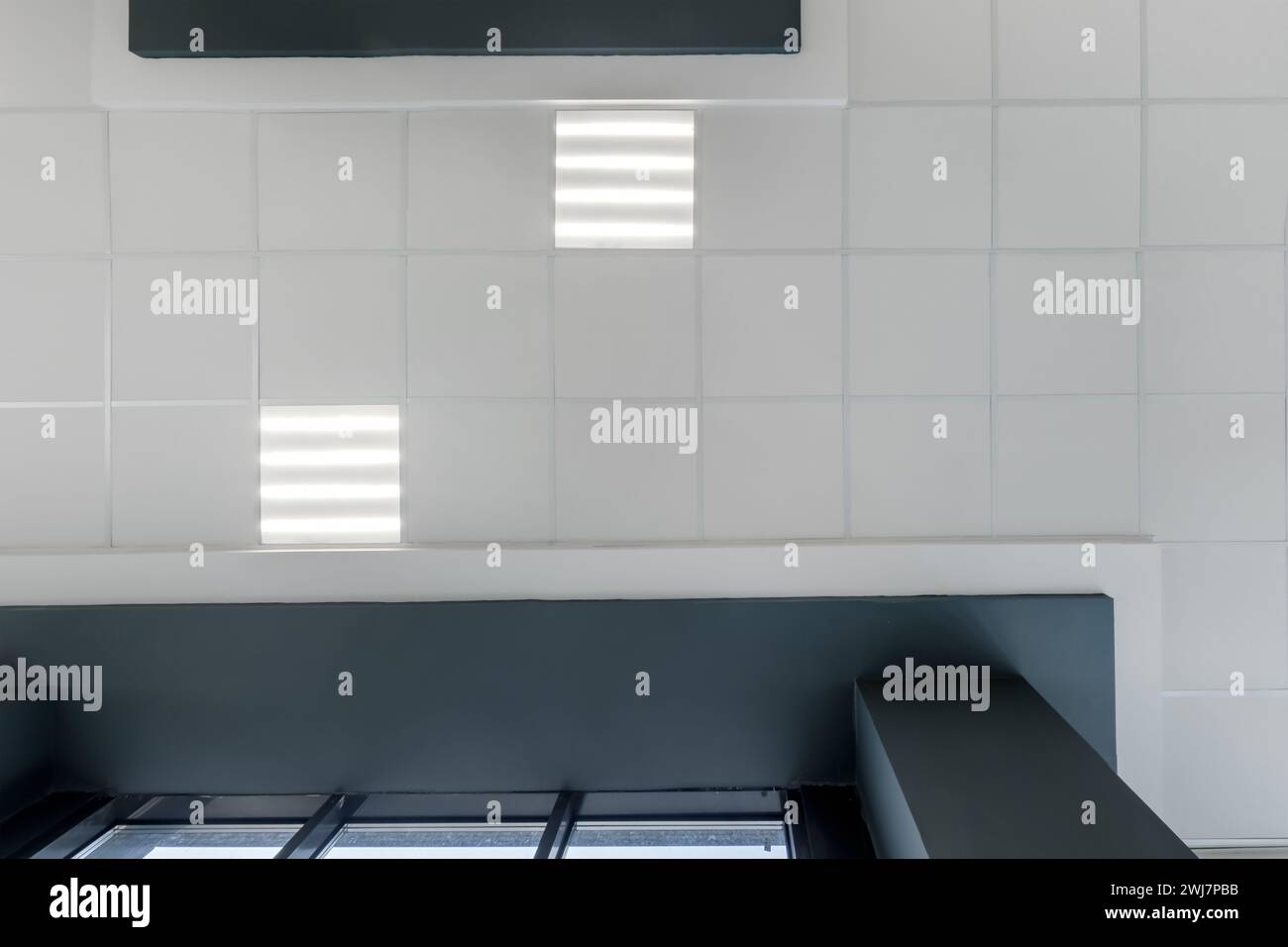 cassette stretched or suspended ceiling with square halogen spots lamps ...