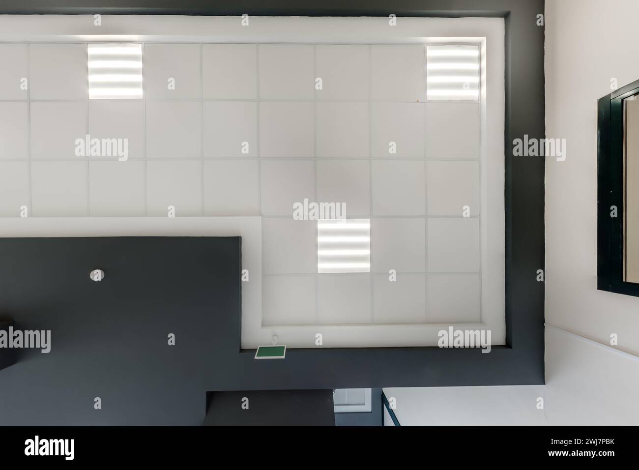 cassette stretched or suspended ceiling with square halogen spots lamps ...