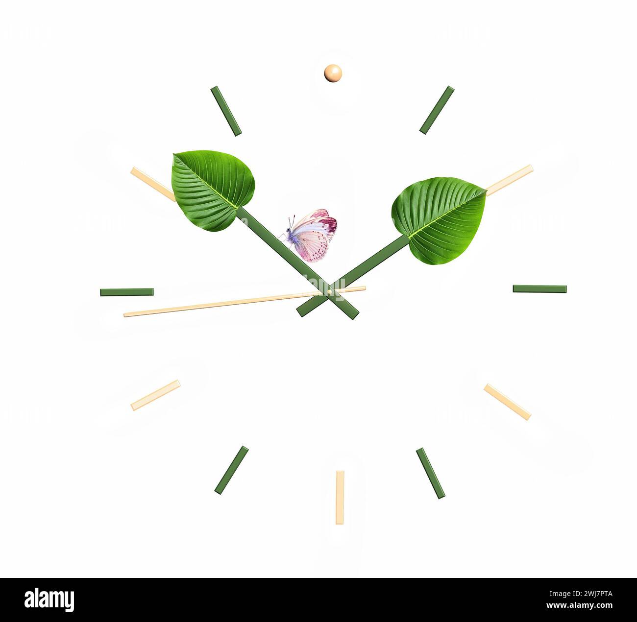 Earth Hour. Nature time. Leaf eco clock and butterfly. Earth Day ...