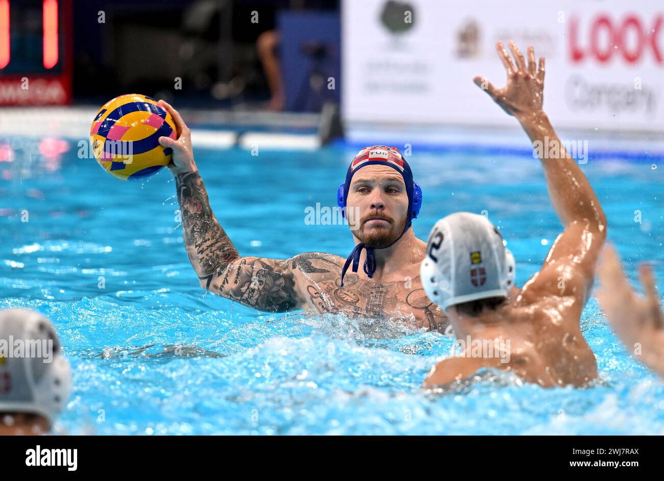 Doha, Qatar. 14th Feb, 2024. Jerko Marinic Kragic of Croatia controls ...