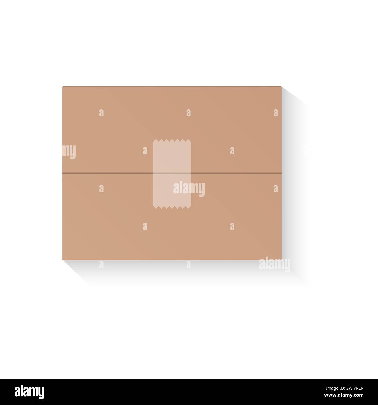Cardboard box of square shape, top view of postal parcel closed with ...