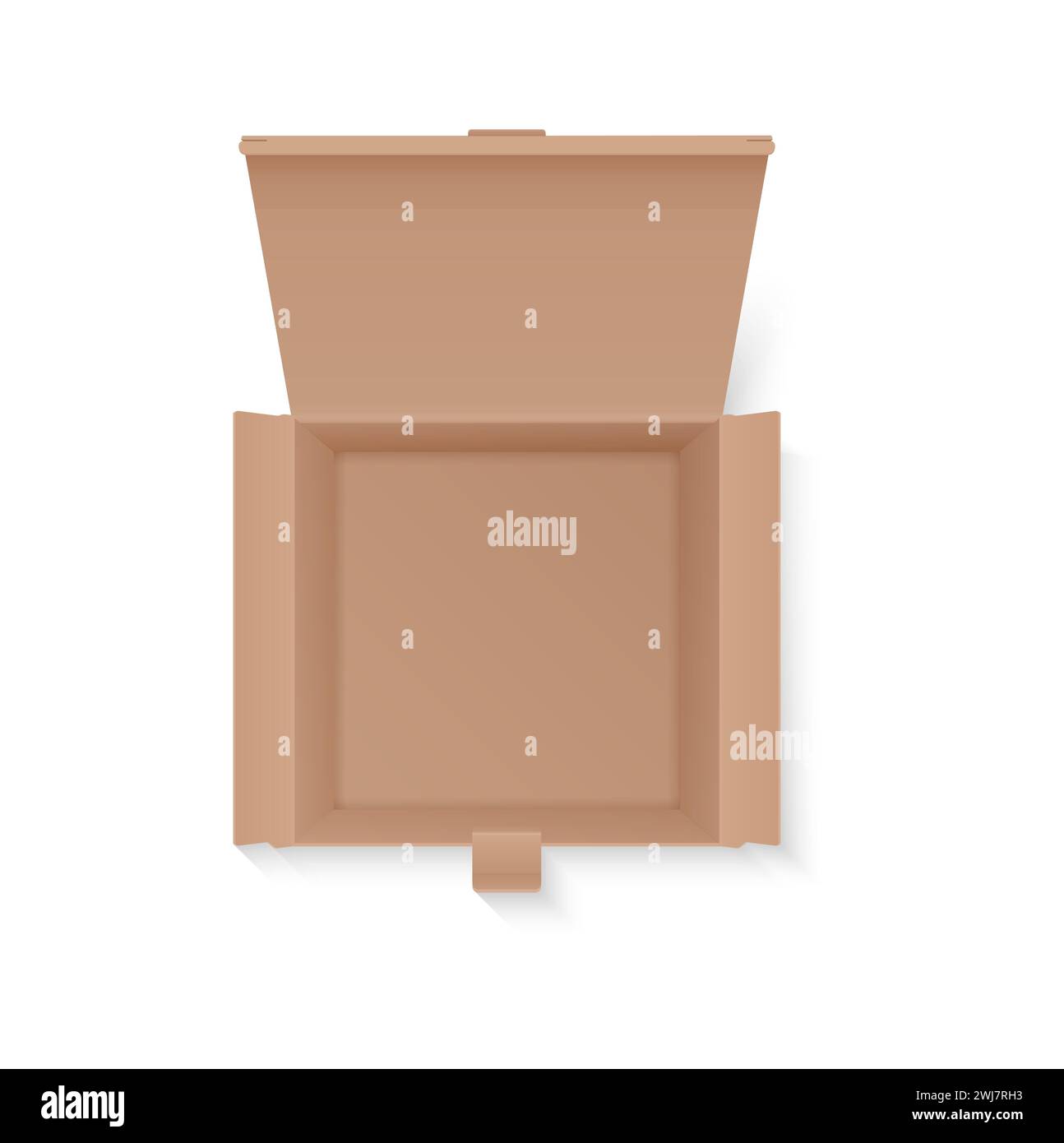 Cardboard box of square shape with open lid, empty parcel package ...