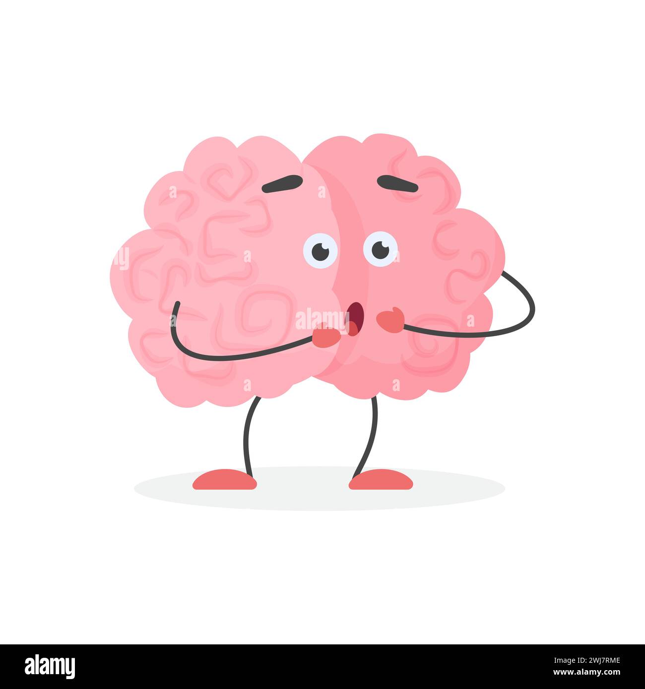 Cute human brain character in shock from surprise, unbelievable or bad ...