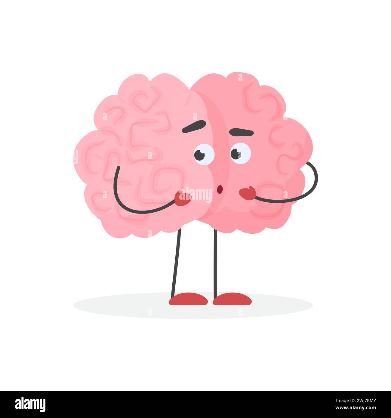 Cute confused human brain character, nervous and shy emoticon vector ...