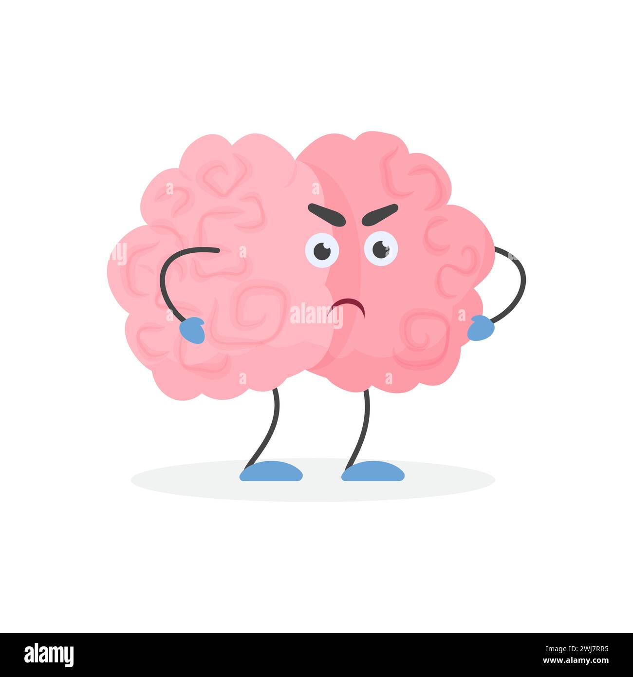 Cute angry and sad human brain character with mind problem vector ...