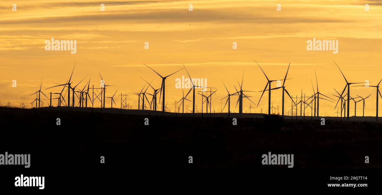 Wind farm and high voltage transmission lines and tower in Eastern ...