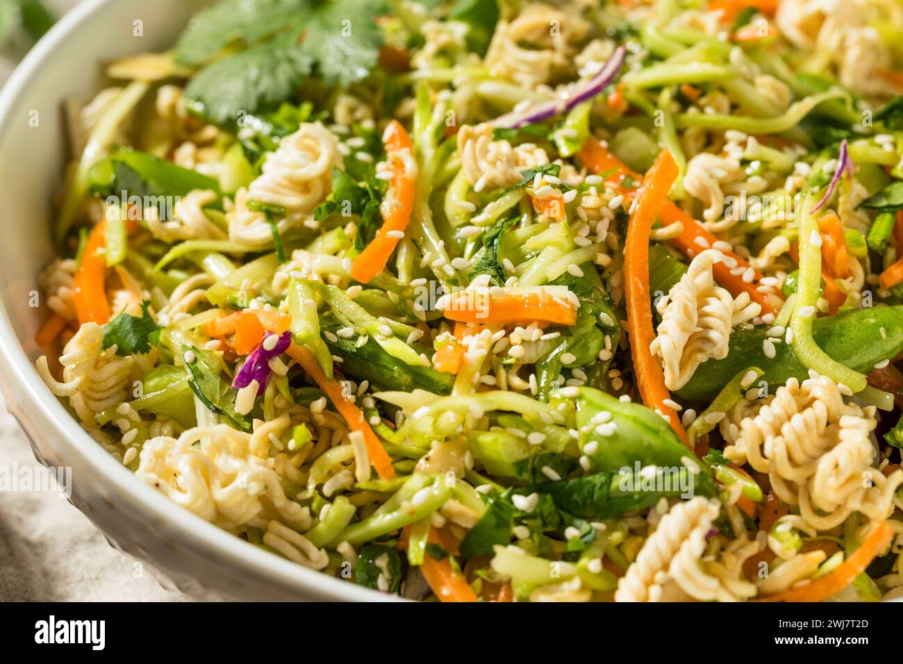 Raw Organic Asian Crunchy Ramen Salad with Cabbage and Cilantro Stock ...