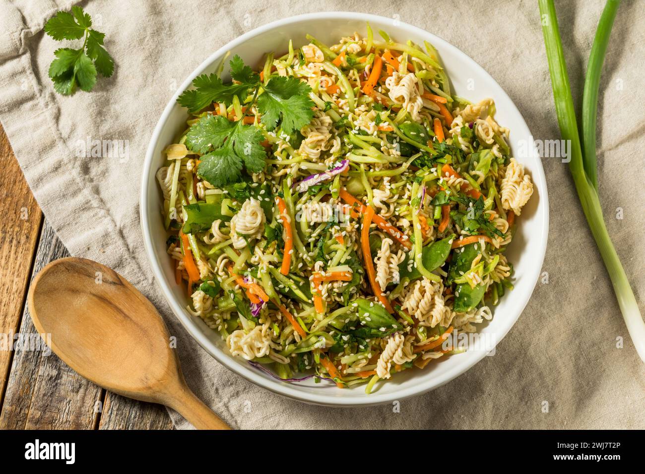 Raw Organic Asian Crunchy Ramen Salad with Cabbage and Cilantro Stock ...