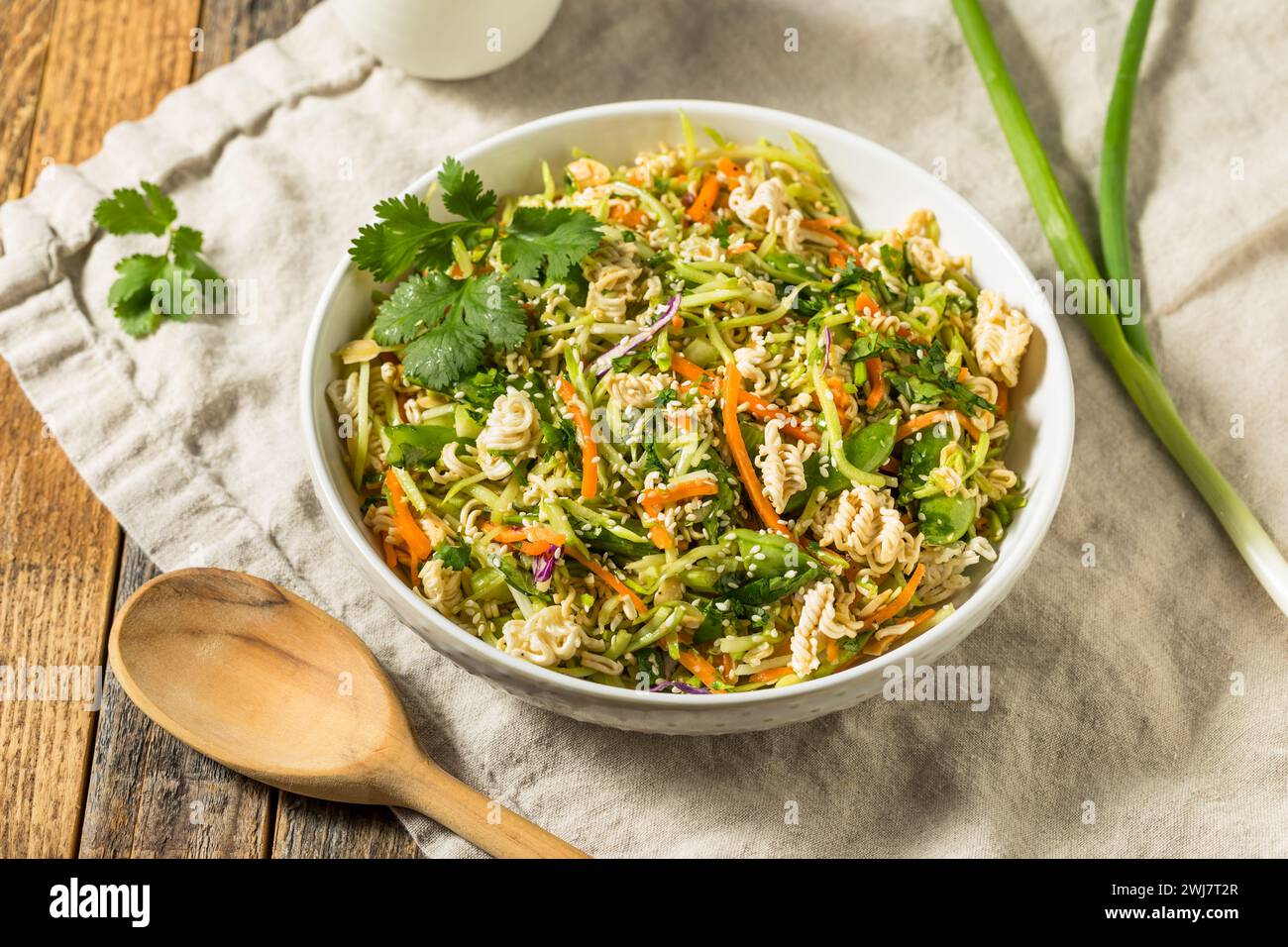 Raw Organic Asian Crunchy Ramen Salad with Cabbage and Cilantro Stock ...
