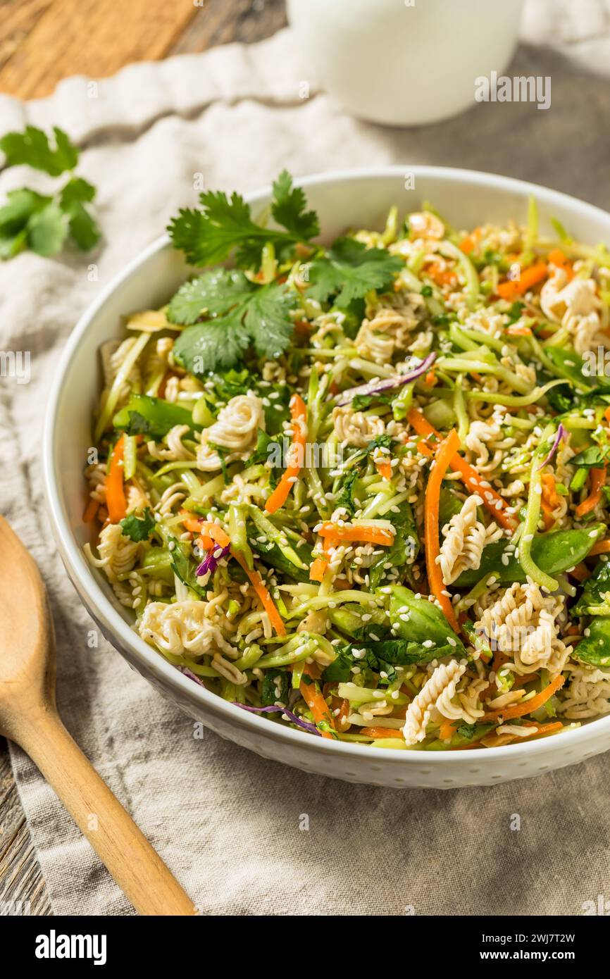 Raw Organic Asian Crunchy Ramen Salad with Cabbage and Cilantro Stock ...