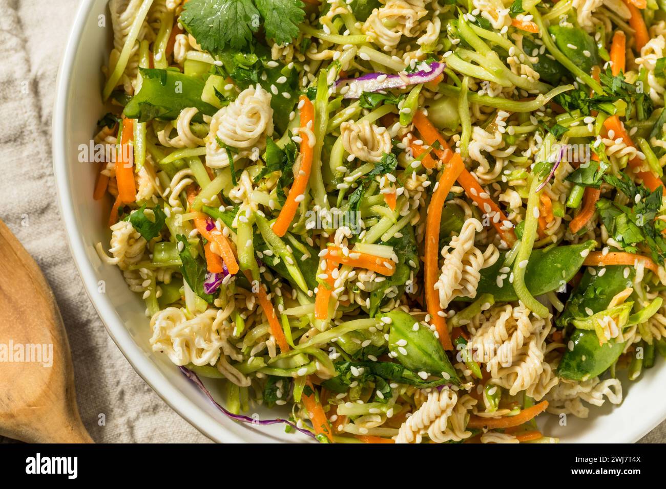 Raw Organic Asian Crunchy Ramen Salad with Cabbage and Cilantro Stock ...