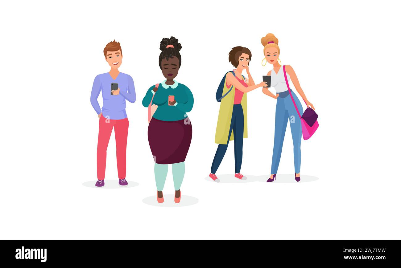 Students laugh and mock fat lonely girl, bullying behavior at school vector illustration Stock ...